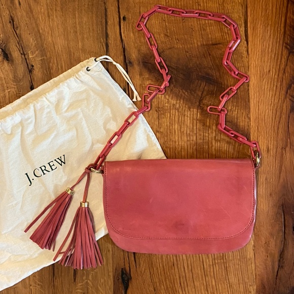 J. Crew | Bags | J Crew Leather Envelope Clutch With Chain In Bubblegum ...